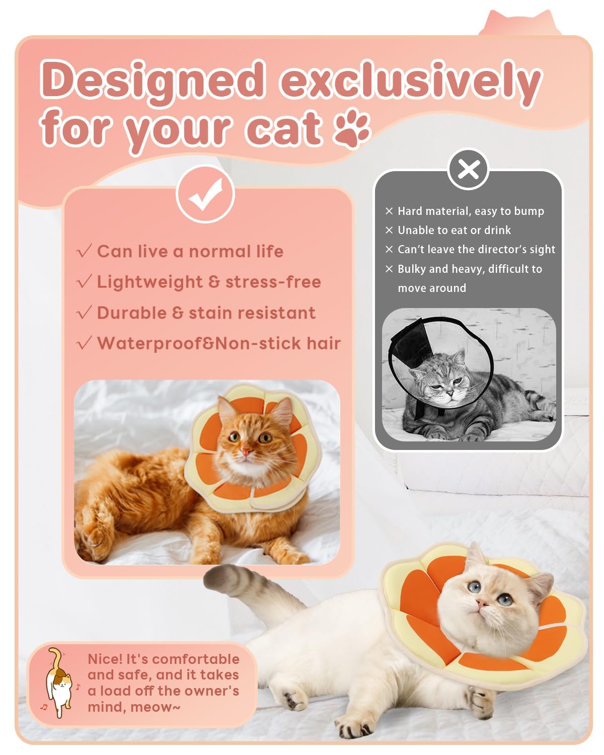 Pawfun Cat Cone Collar Soft, Protective Cat Recovery Collar to Stop Licking After Surgery, Comfortable Kitten Cones Elizabethan Collar for Small Medium Large Cats Prevent from Licking Wounds