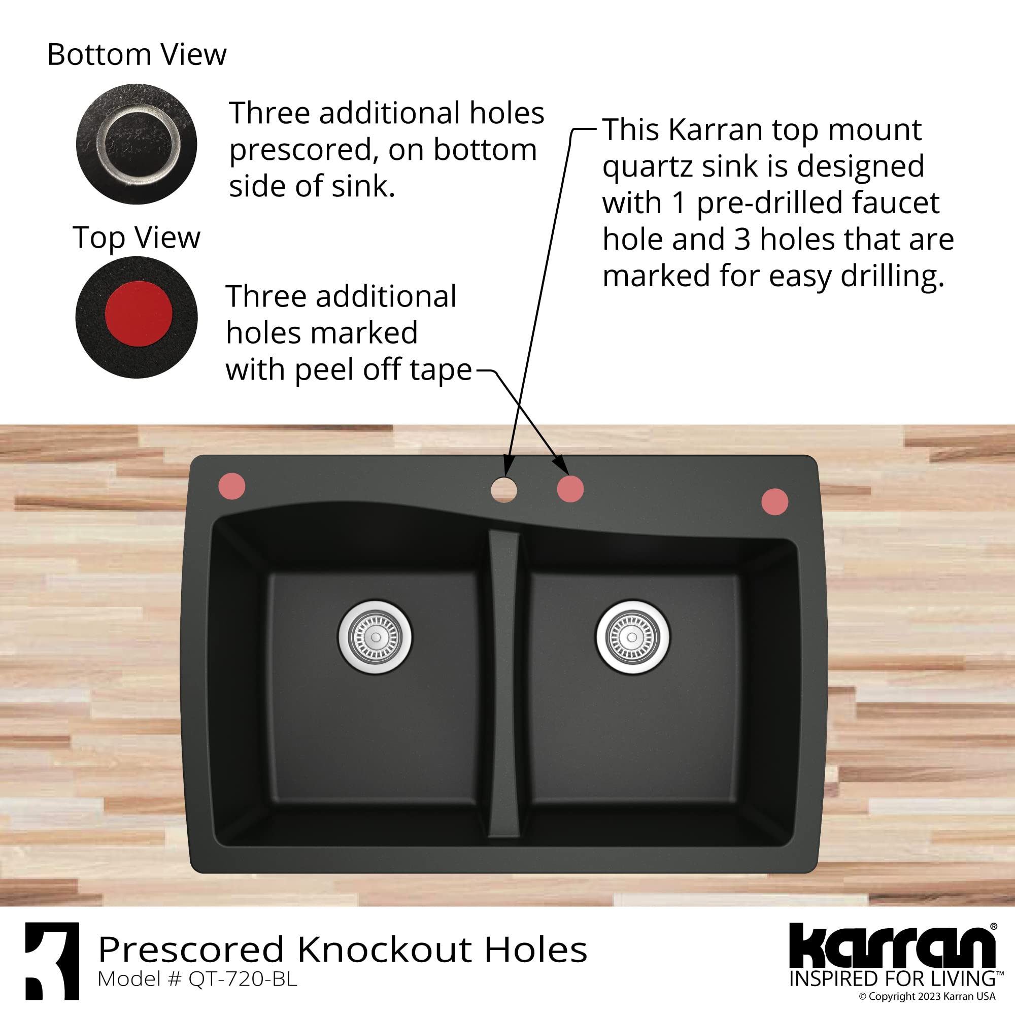 Karran QT-720 Drop-In Quartz Composite 34 in. 1-Hole 50/50 Double Bowl Kitchen Sink in Grey