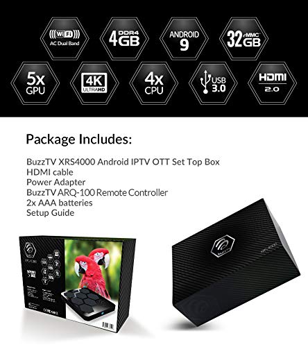 BuzzTV XRS4000 & ARQ100 Bundle - Android 9.0 IPTV Set-Top Box - Faster Than Ever Before - 4K Ultra HD - 4GB RAM 32GB Storage - Latest Graphics Process