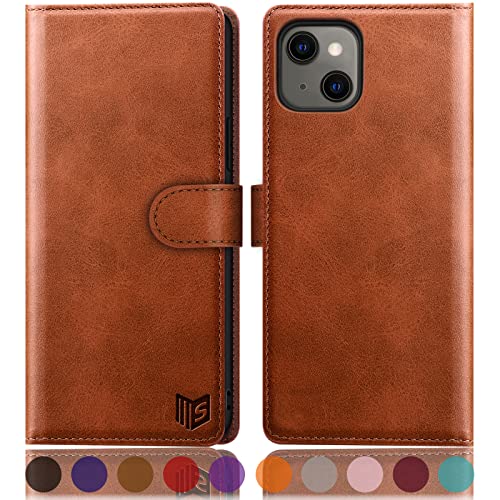 SUANPOT for iPhone 13ļ¼NON 13Proļ¼6.1 inch 5G with RFID Blocking Wallet case Credit Card Holder,Flip Book PU Leather Phone case Shockproof Cover cellphone Women Men for Apple 13 case Wallet Light Brown