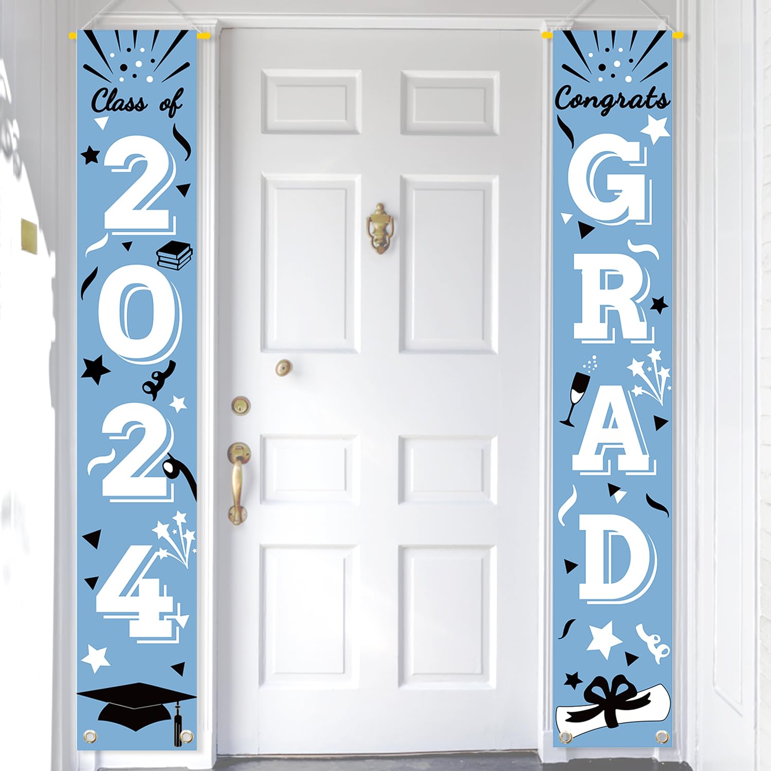 Graduation Porch Banner Class Sign Light Blue Congrats Grad Hanging Flags High School College University Party Decoration For Front Door Outdoor Light Blue