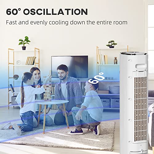 HOMCOM 42" 2-In-1 Evaporative Air Cooler, Portable Cooling Fan for Home Office with 3 Modes, 3 Speeds, Remote Control, Timer, LED Display, 1.3 Gal Water Tank, White