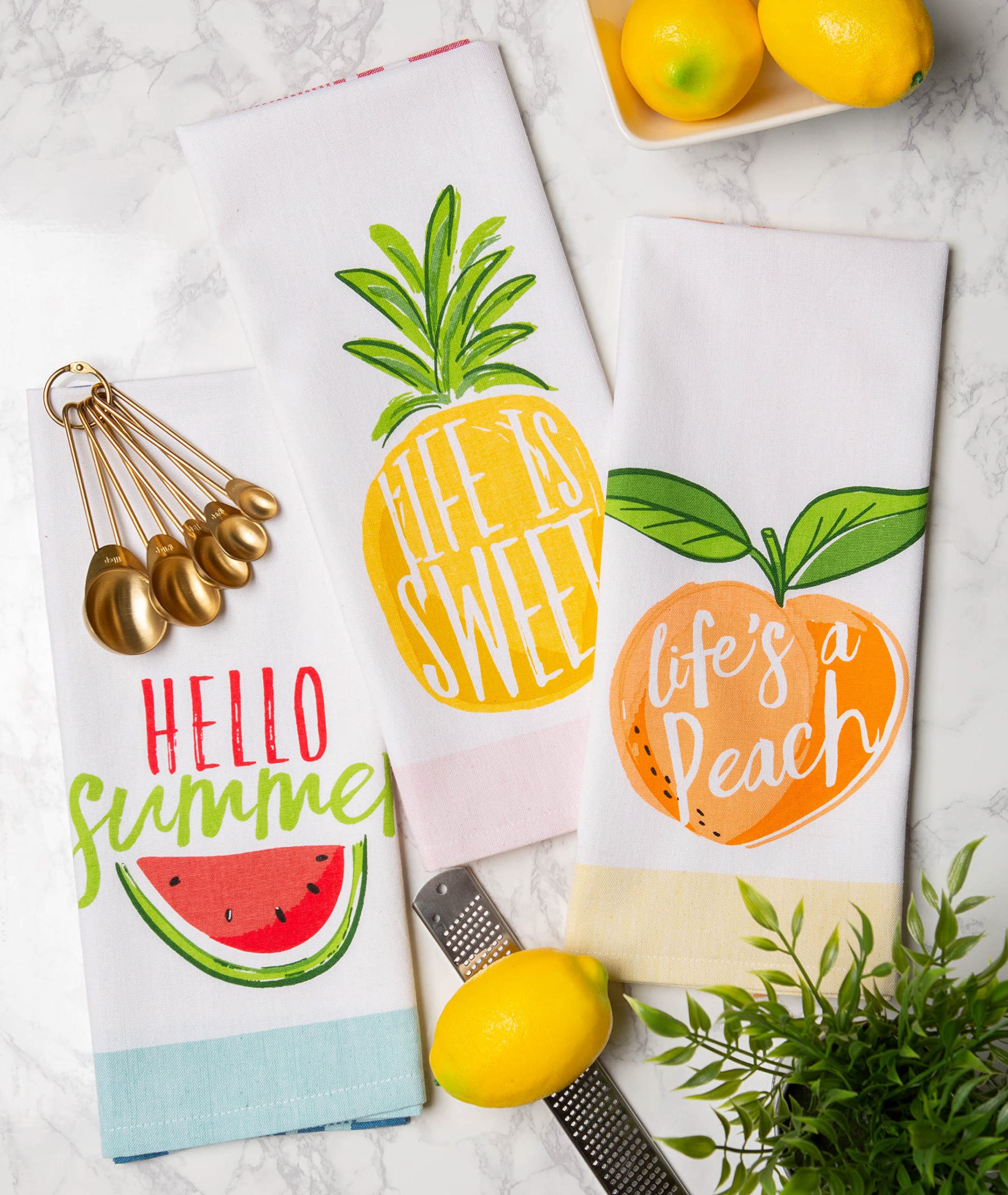 DII Watermelon Collection Kitchen, Dishtowel Set, Hello Summer 3 Piece