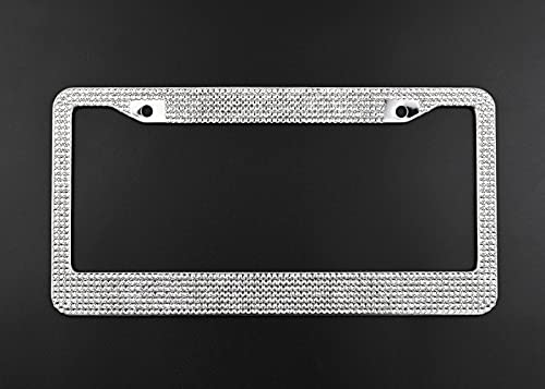 Carfond Bling License Plates 7 Row Handcrafted 1000+ pcs 14 Facets SS20 Premium Glass Crystal Diamond Stainless Steel License Plate Frame with Matching Screws Caps (Clear Crystal)