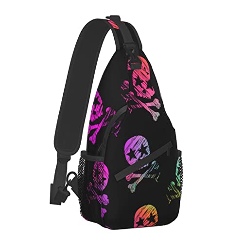 Grafffery Colorful Skull Crossbody Sling Backpack For Men Women,Shoulder Chest Daypack Bag For Travel Hiking