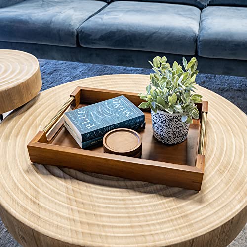 Multifunctional Luxury Acacia Wood Tray Set - Modern, Rustic Wood Serving Tray with Handles for Indoor & Outdoor Use β Luxurious Giftable Bundle with Large & Small Wood Serving Board & 4 Coasters