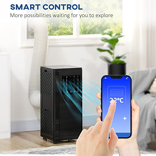 HOMCOM 8,000 BTU Smart WiFi Portable Air Conditioners for Rooms Up to 215 Sq. Ft., Cool Dehumidifier Fan 3-in-1 Portable AC Unit with Remote, 24H Timer, Window Mount Kit Included, Black