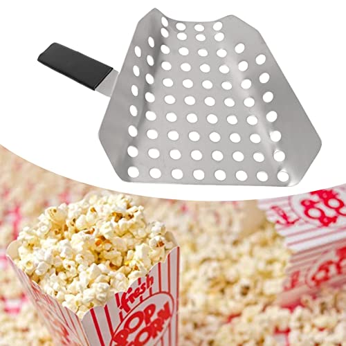 Popcorn Scoop, Single Handle Multi Functional Ergonomic Design Stainless Steel Convenient French Fry Scooper with Holes for Movie Theater