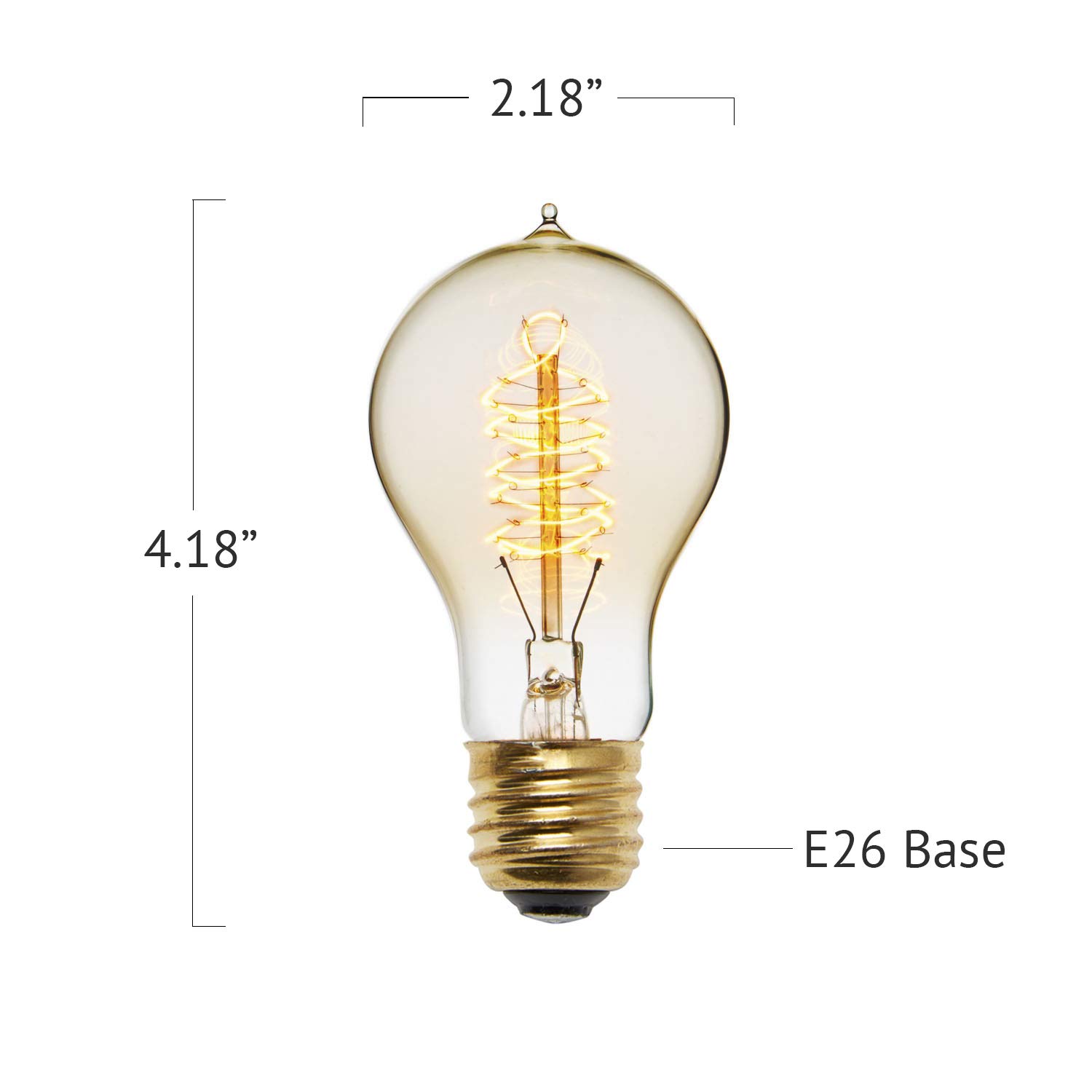 Brooklyn Bulb Co. Edison Round A19 Vintage Bulbs, Fully Dimmable, Warm White, 40W (E26), Spiral Filament, Crown Heights Design - Set of 4