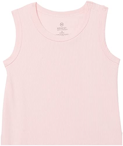 HonestBaby 2-Piece Organic Cotton Rib Romper W/Headband, Jungle Leaves Pink, 3-6 Months