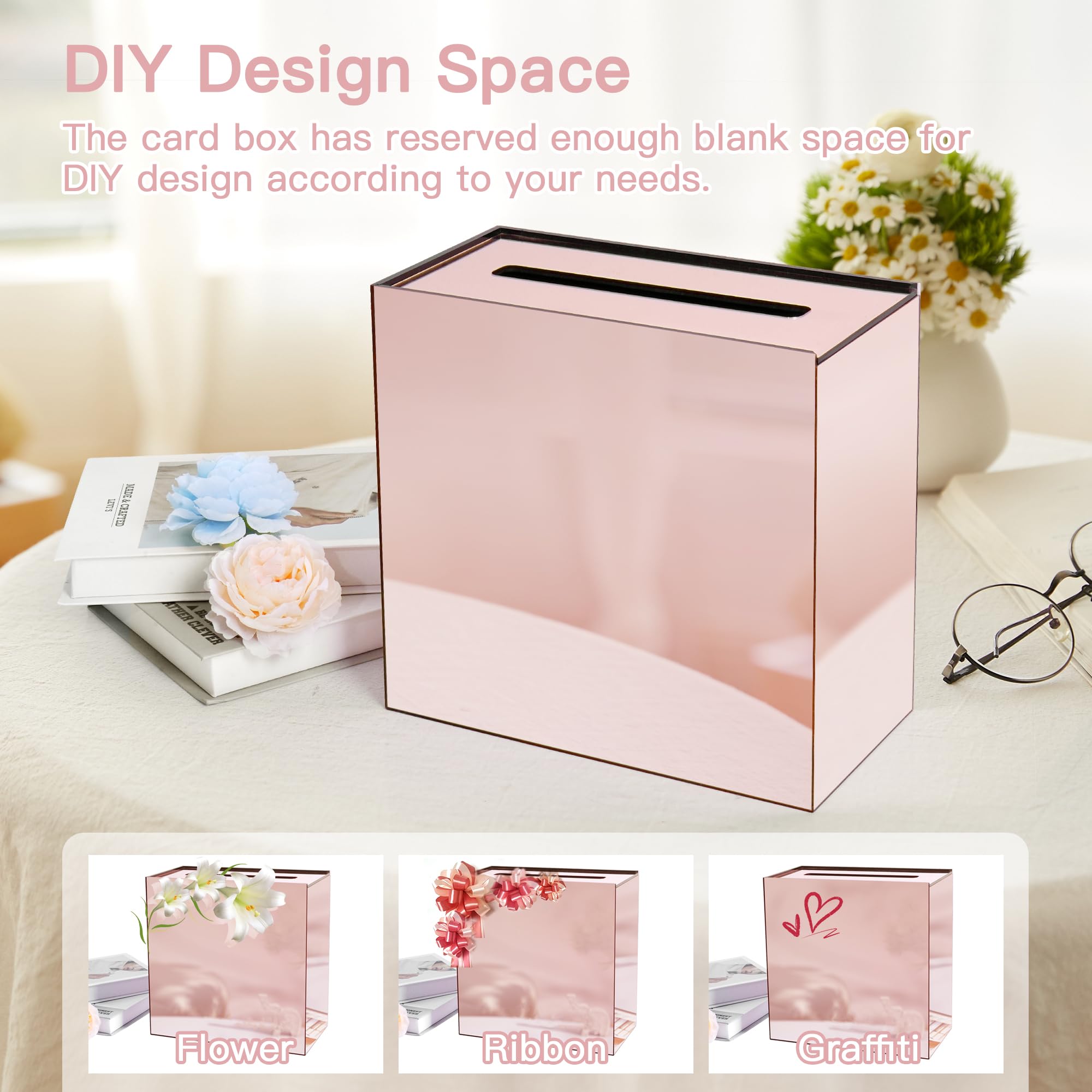 lesolar Acrylic Card Box 10ββ Rose Gold Wedding Card Box DIY Card Box for Wedding Birthday Party Graduation Reception Wishing 10x10x5 in