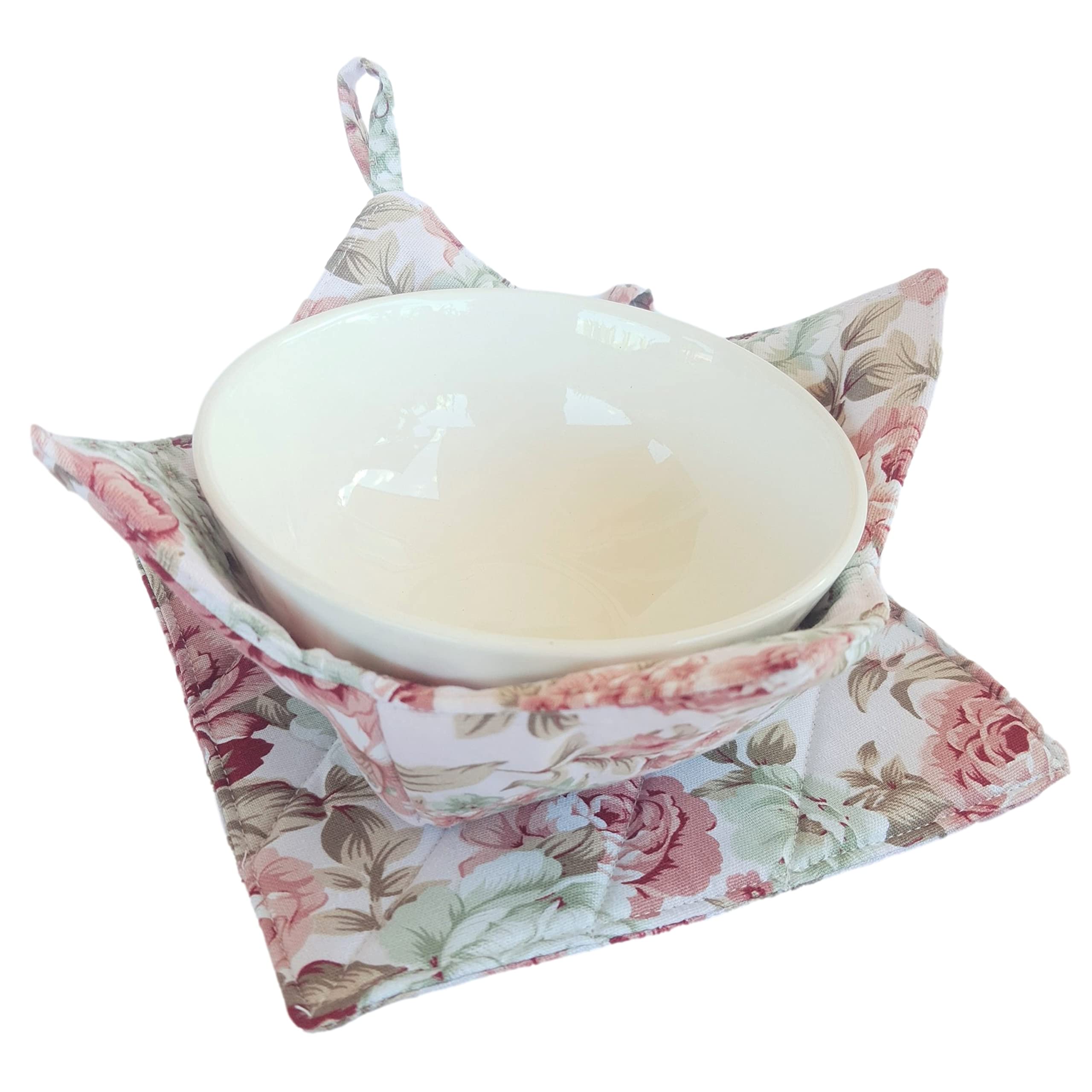 CUSHYSTORE 2X Bowl Cozy Pot Holder Canvas Holders Heat and Cold Resistant Anti-Scalding Protector (Pink Rose Garden), 7.5''x7.5''x4''