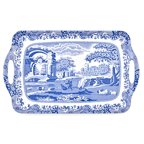 Pimpernel Spode Blue Italian Collection Large Handled Tray | Serving Tray for Lunch, Coffee, or Breakfast | Made of Melamine for Indoor and Outdoor use | Measures 18.9" x 11.6" | Dishwasher Safe