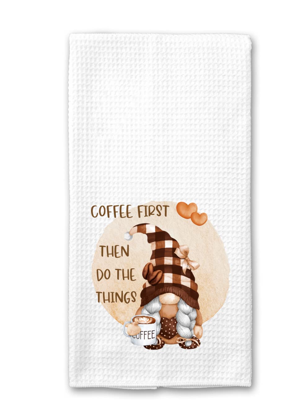 Coffee First Then Do The Things Waffle Weave Tea Towel | Kitchen Towel | Housewarming Gift | Fall Autumn Season Dish Towel | Friend Birthday Gift