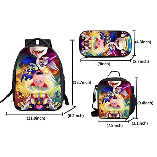 IKBAGVBK Kir.by 3 Pcs Kid Backpack Set,Boys Girls Multifunction Bookbag/Schoolbag with Tote Lunch Box Bag & Pencil Case Box Combo Set