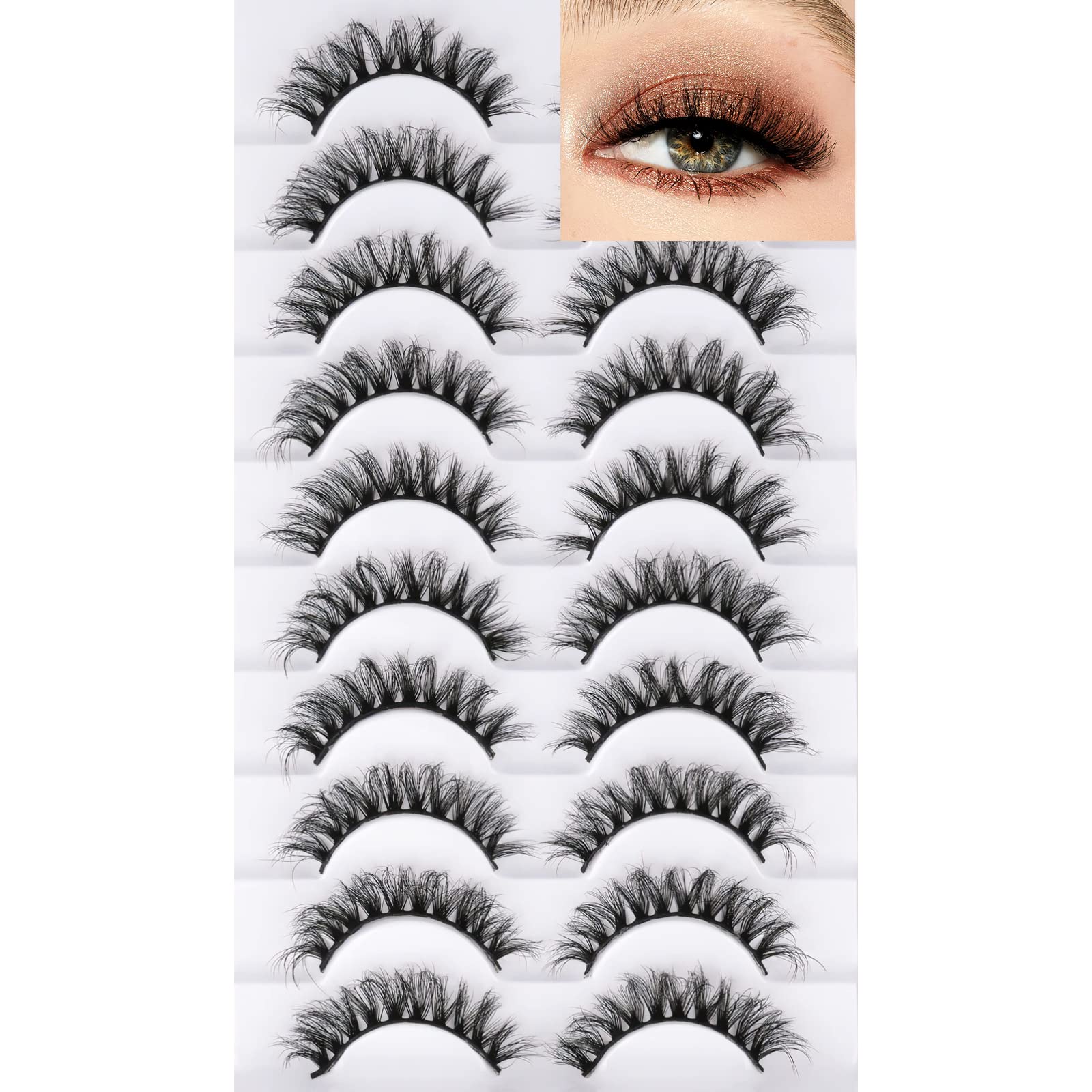 False Eyelashes Natural Look Fluffy Mink Lashes zanlufly Wispy False Eye lashes 14MM Curly Eyelashes 3D Thick Soft Handmade Reusable Fake Eye lashes Pack
