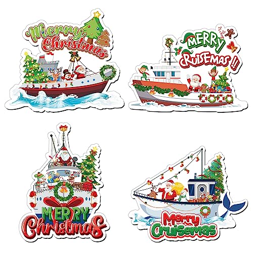 Kanayu 4 Pcs Christmas Cruise Door Magnets Decorations Magnetic Merry Christmas Cabin Ship Magnet Decor Xmas Cruise Magnets for Door Decoration Holiday Magnets for Garage Refrigerator Fridge Kitchen