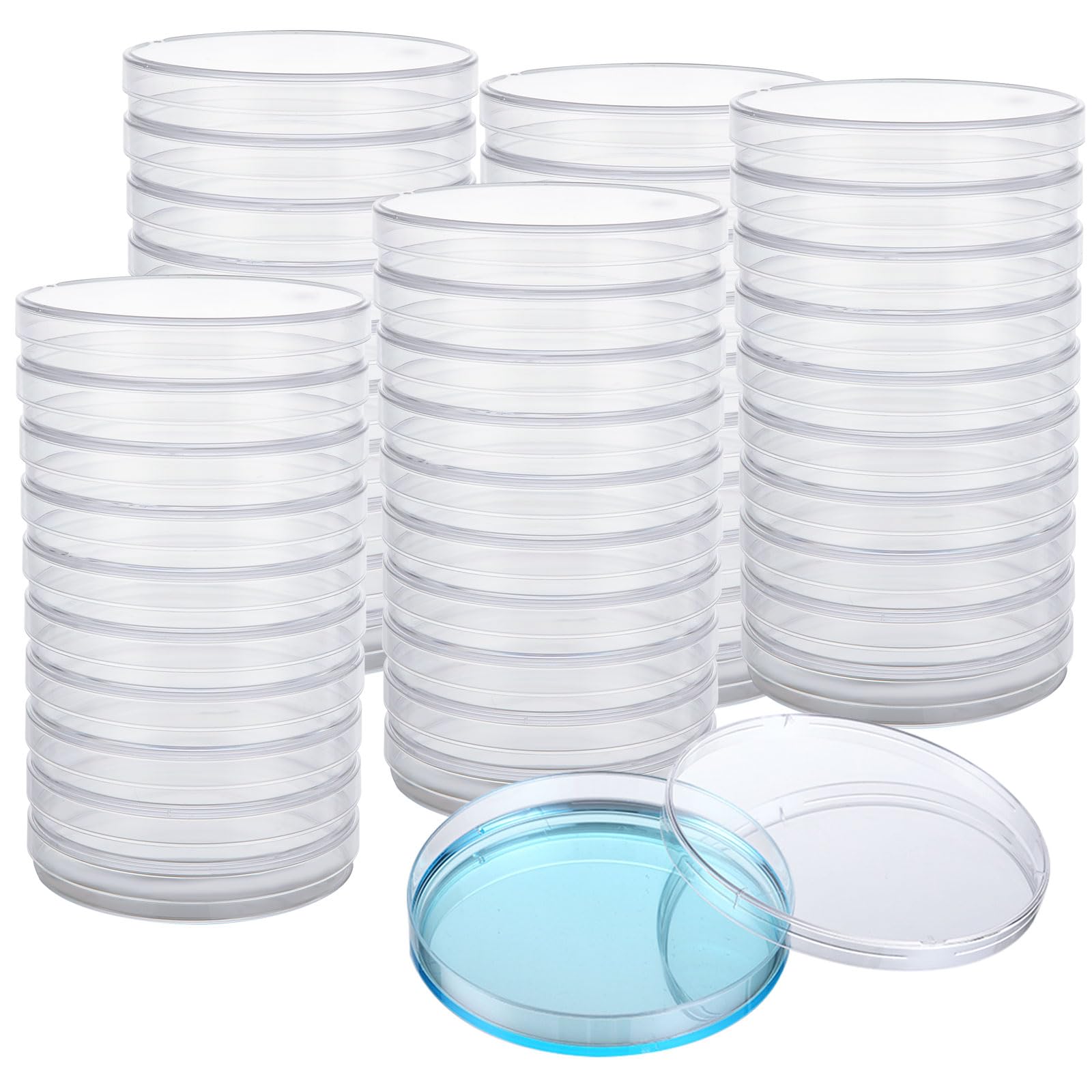 WOPPLXY 60 Pack Sterile Plastic Petri Dishes with Lid, 90mm Dia x 15mm Deep, Lab Petri Plate Dish for Lab Analysis, School Projects, Blood Samples, Plant & Seed Cultivation Cell-Culture Petri Dish