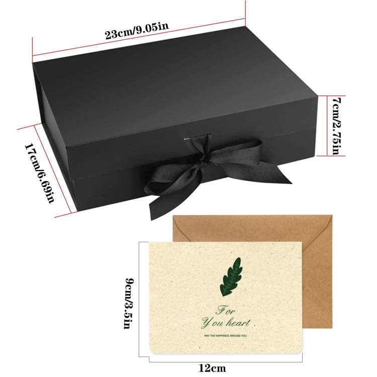 Gift Box with Satin Ribbon,9.1*6.1*2.7Inches black Collapsible Gift Box with Magnetic Lid, with Gift Card, Envelope, Shredded Paper Filler,for Bridesmaid Proposal Gift, Graduation, Holiday, Birthday Party Favor,(1 Pcs)
