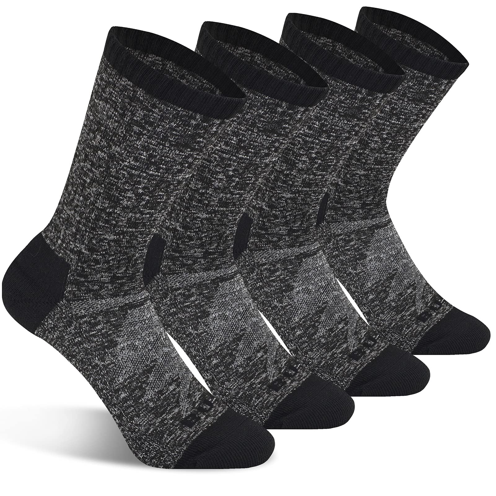 Busy Socks Crew Work Socks for Men, Women's Eco Friendly Light Weight Recycled Polyester Boot Moisture Socks for Dry Feet, Large, 4 Pairs Dark Grey