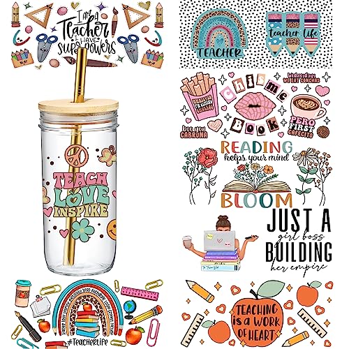 Glass Cup Wrap Transfers Stickers for 12oz 16oz Glass Cups 10 Sheets Mama Boss UV DTF Cup Wrap Transfer Cup Stickers Decals Waterproof Rub on Transfers Mug Stickers Decals for Crafting DIY