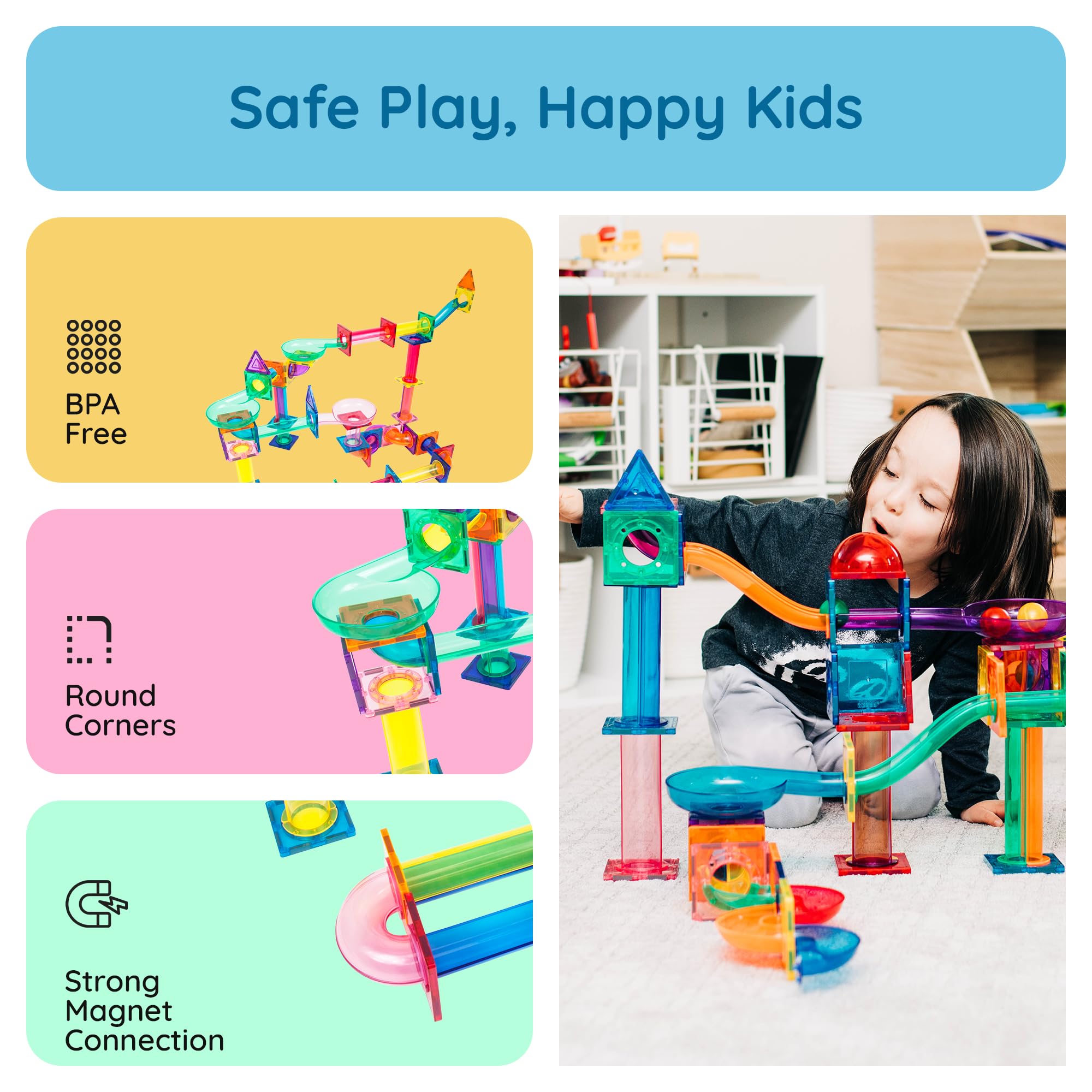PicassoTiles Marble Run 120 Piece Magnetic Building Blocks Magnet Tile Construction Toy Playset STEM Learning Educational Block Child Brain Development Kids Toys for Boys and Girls Age 3 and Up