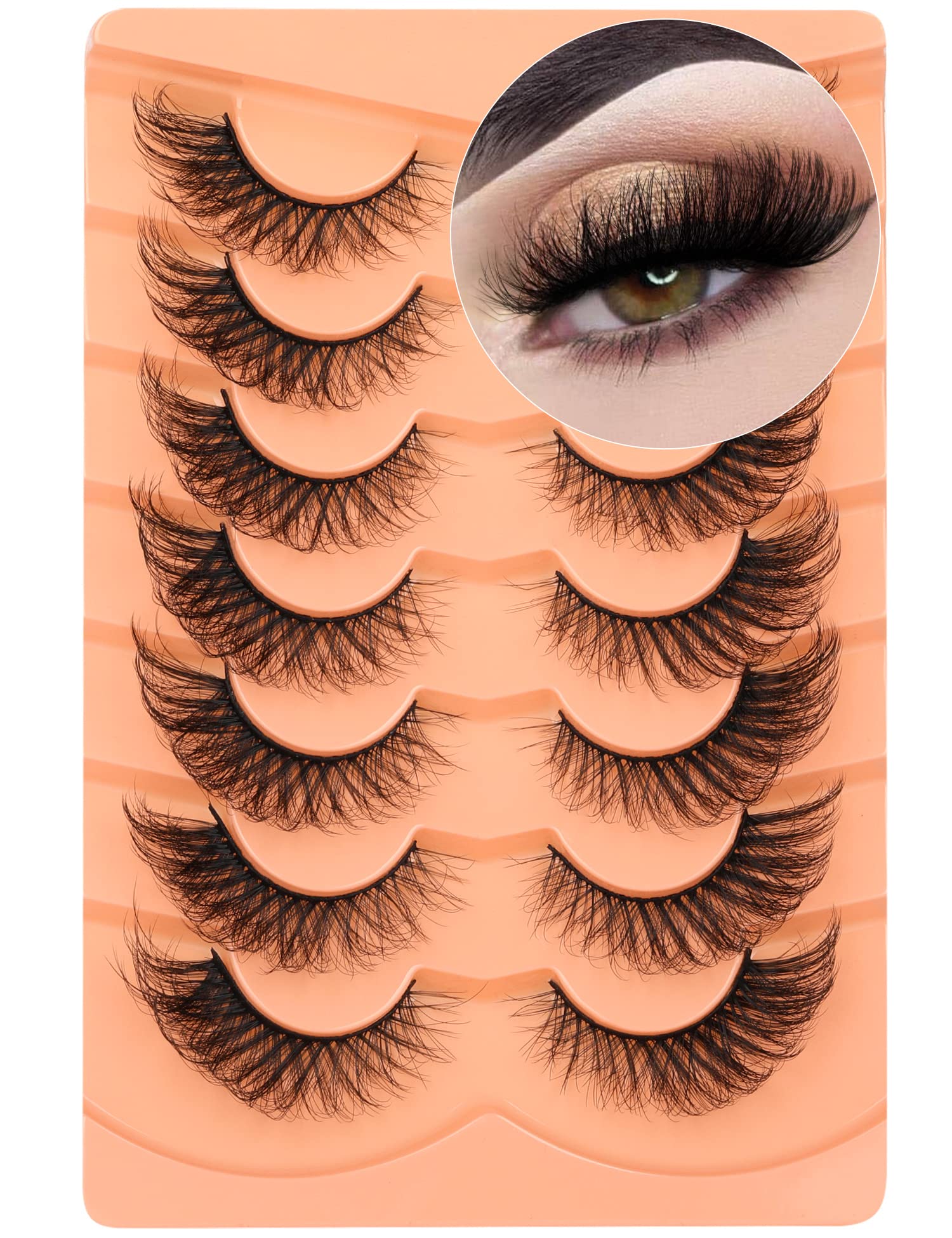 False Eyelashes Cat Eye Lashes Wispy Fluffy Fox Eye Lashes Natural Look Mink 8D Volume Curly Fake Eyelashes Dramatic Full Strip Lashes Pack by GVEFETIEE