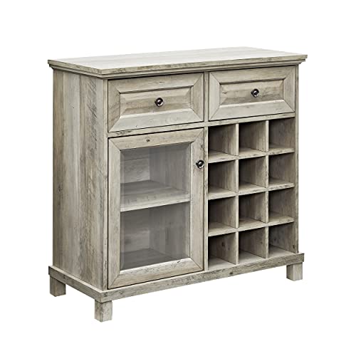 Home Source Small Bar Cabinet in Grey Wash with Glass Door