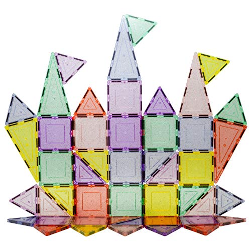 PicassoTiles Magnetic Tiles Blocks Magnet Tile Magnets Building Blocks Construction Toy Set with Reflective Leaf Flakes Magnetic Building Tiles Toys STEM Learning Kit Stacking Block Playset PTJ48