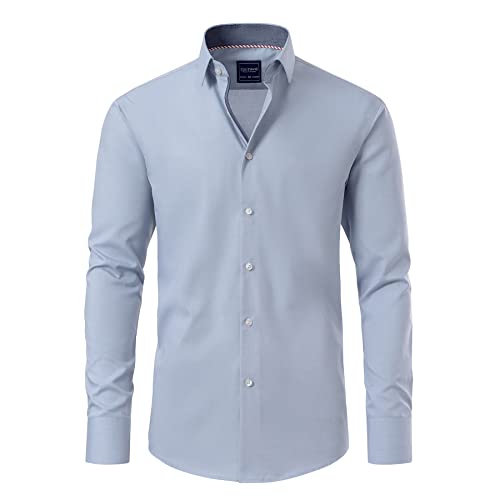 Gollnwe Men's Long Sleeve Slim Fit Casual Shirts Contrast Collar and Convertible Cuffs Dress Shirt Grey XL
