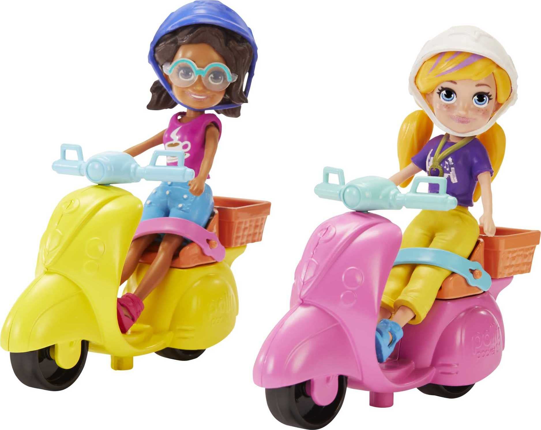 Polly Pocket Perfectly Paris Playset with 3-in Polly and Shani Dolls, 2 Scooters, 2 Helmets, Eiffel Tower, Fountain, Cafe, Table & 2 Chairs; For Ages 4 Years Old & Up [Amazon Exclusive]