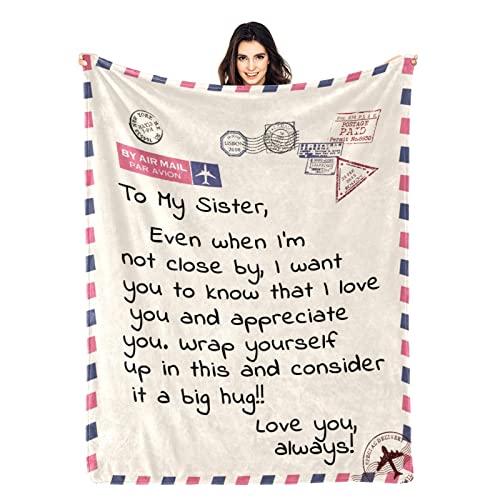 Gifts for Sister, Sisters Gifts from Sister, Best Birthday Gifts for Sister from Brother, Unique Flannel Blanket to My Sister for Christmas, Ultra-Soft Warm Letter Print Throw Blanket 60" x 50"