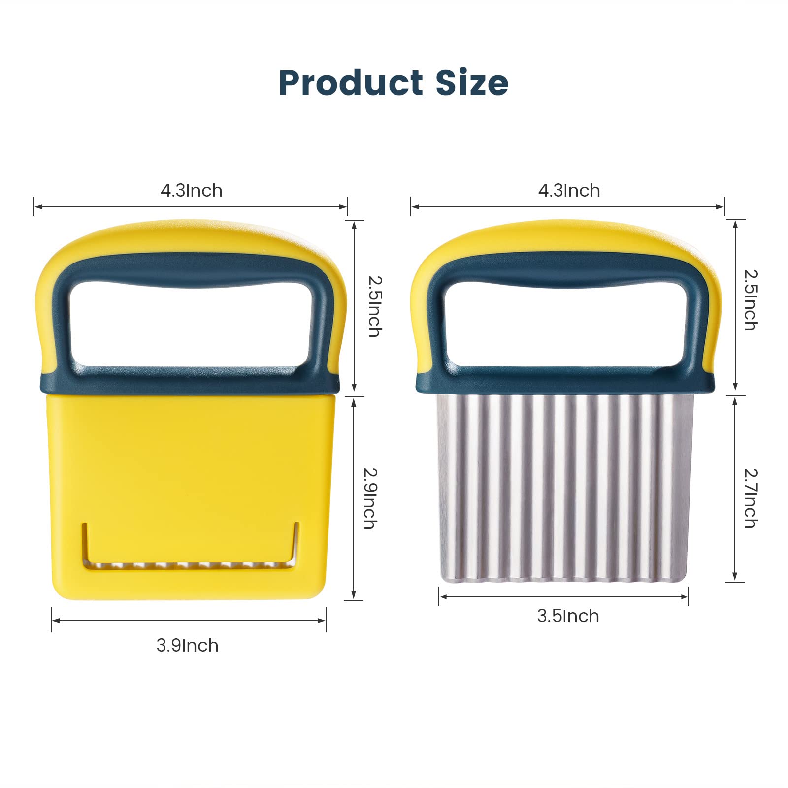 Crinkle Cutter Knife, Potatoes Crinkle Fry Cut and Vegetable Cutter for Veggies, Stainless Steel Carrot Slicer(Yellow)