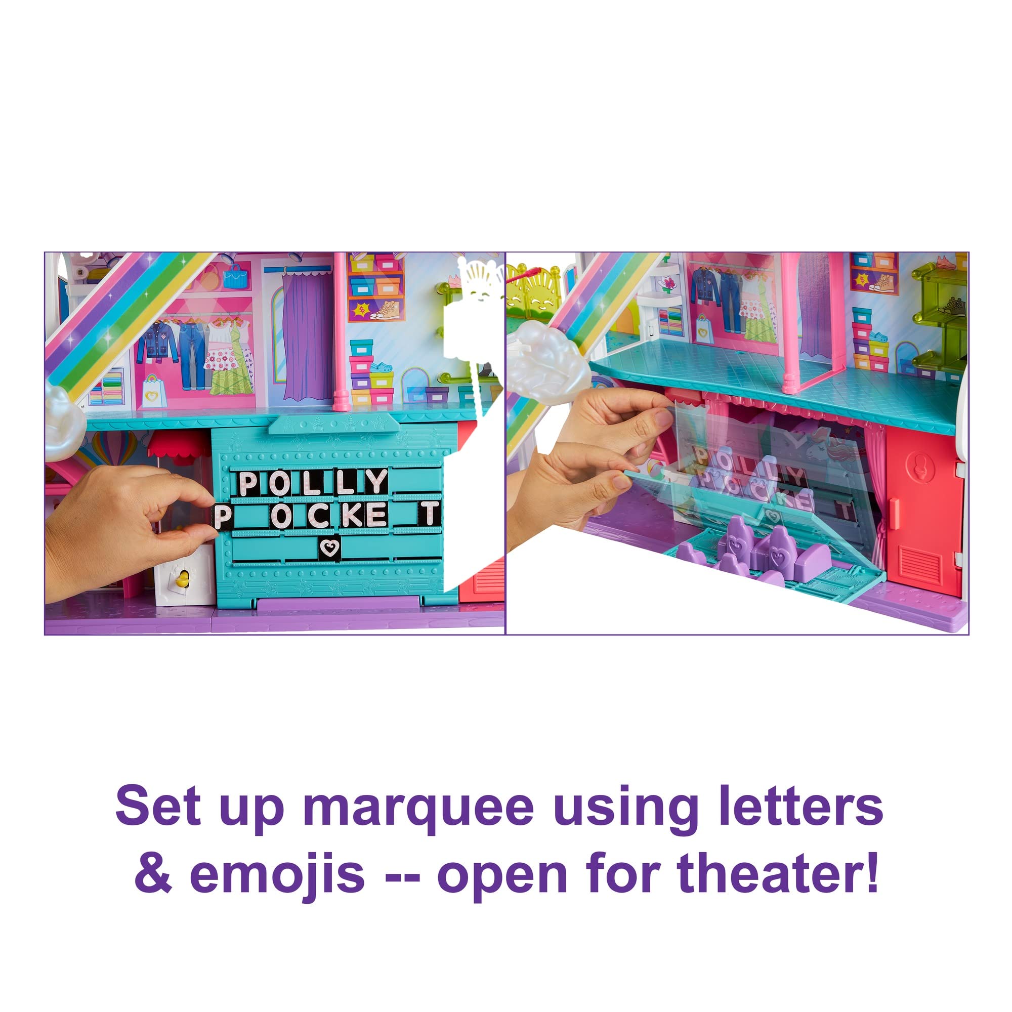 Polly Pocket Sweet Adventures Rainbow Mall, 3 Floors, 9 Play Areas, 35+ Accessories Including 3-inch Polly Doll, Great Gift Ages 4 Years Old & Up