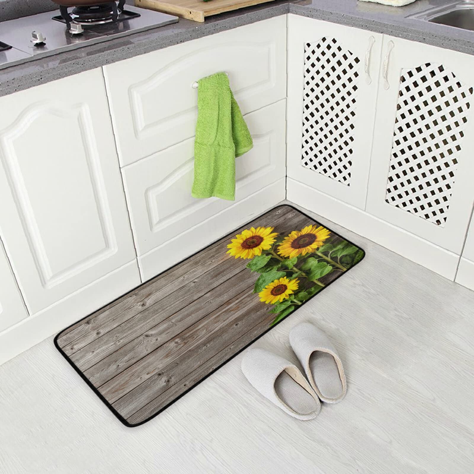 CUSPRINT Sunflower Kitchen Mats for Floor, Non Slip Bath Mat Washable Under Front Sink Standing Mat Cushioned 36" X 24"