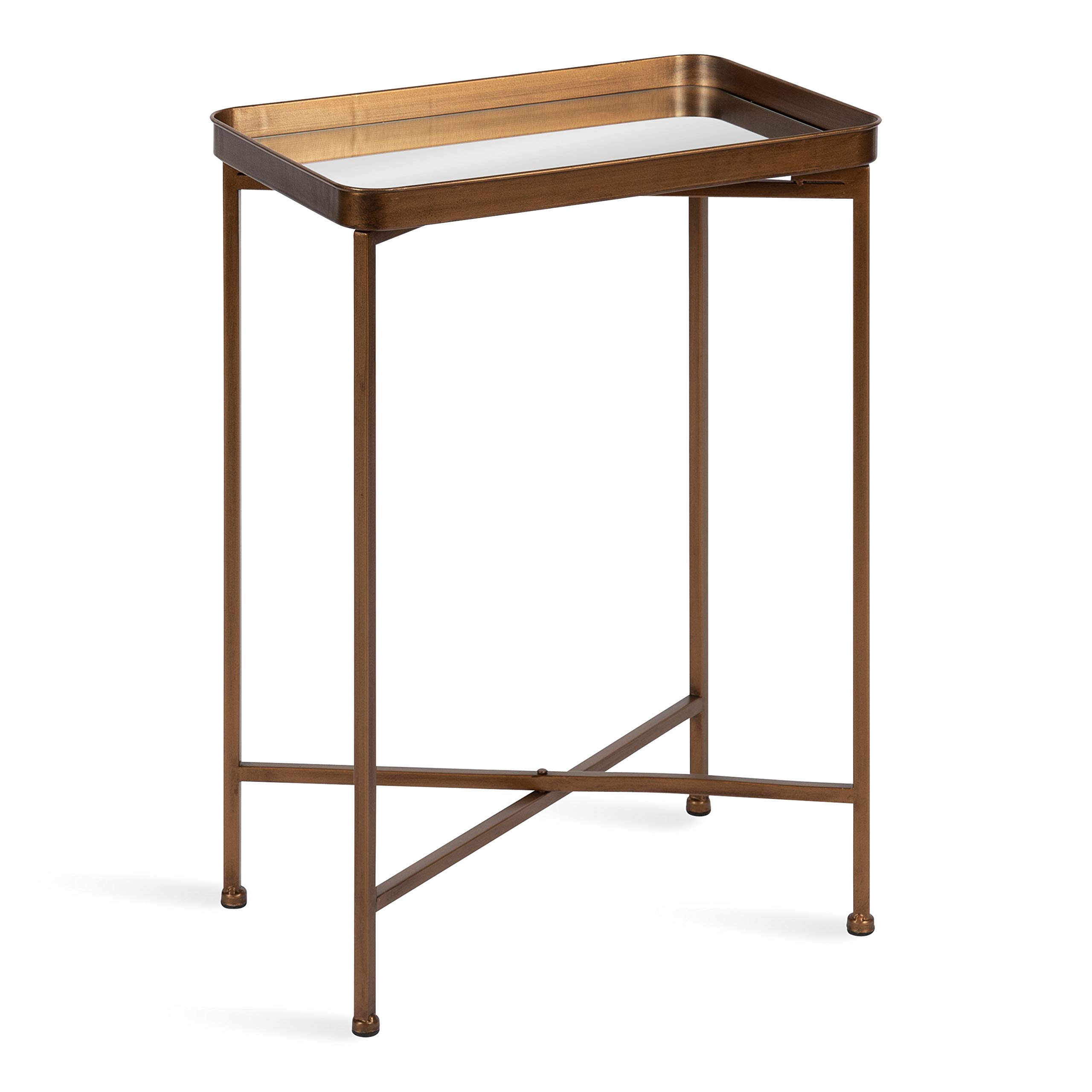 Kate and Laurel Celia Modern Mirrored Tray Side Table, 18 x 12 x 26, Dark Bronze, Foldable Rectangular End Table for Storage and Display