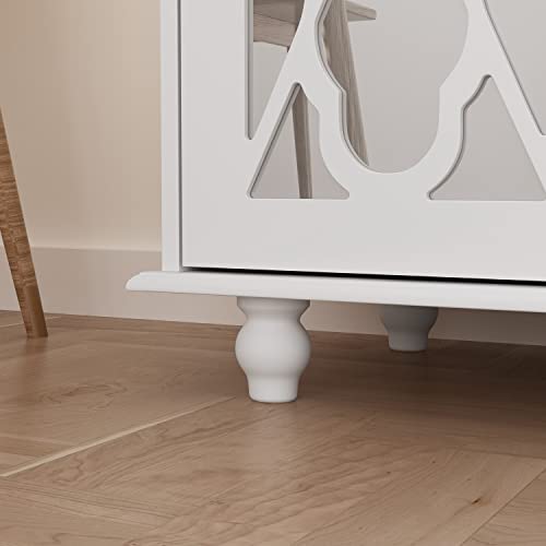 Homsee Buffet Sideboard Storage Cabinet with Mirror Doors, 3 Drawers & 6 Storage Compartments, Kitchen Cupboard Console Table for Hallway and Living Room, White (55.1”L x 15.7”W x 35.4”H)
