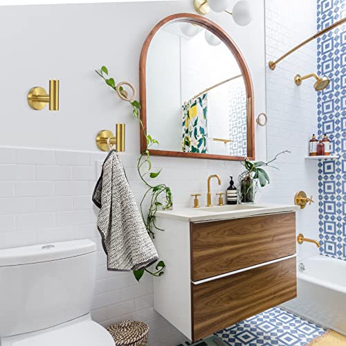GRANTENOV Bathroom Towel Hooks Hanger Brushed Gold SUS304 Stainless Steel Brushed Brass Heavy Duty Robe Clothes Coat Hooks Holder for Shower Kitchen Garage Laundry Room Hotel Wall Mounted,4-Pack