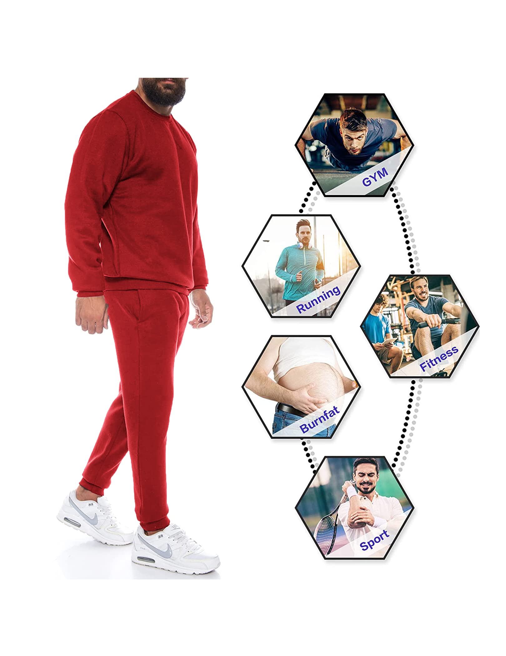 COOFANDY Men Casual 2 Piece Outfit Long Pant Set Sweatsuits Tracksuits, Wine Red, Medium