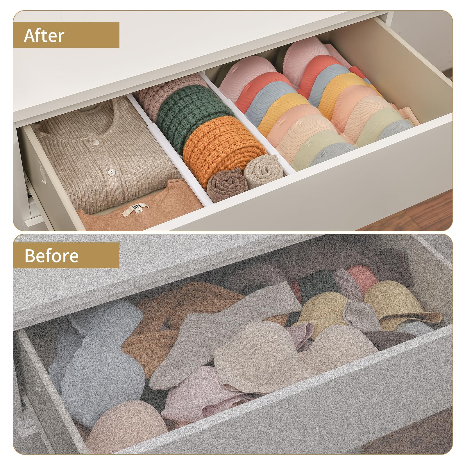 Easortm Drawer Dividers for Clothes - 8 Pack Adjustable Dresser Drawer Divider 2.48" High, 12.8-22.05" Tall Drawer Dividers Organizer for Dresser Bedroom Bathroom Kitchen Office Drawer(White)