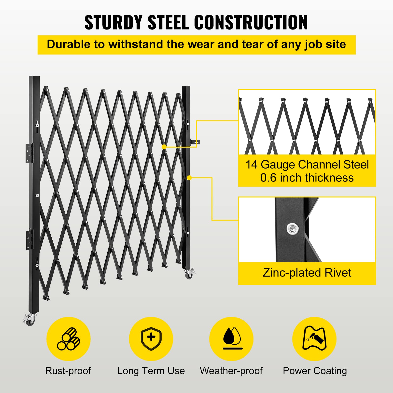 VEVOR Single Folding Security Gate, 87" H x 94" W Folding Door Gate, Steel Accordion Security Gate, Flexible Expanding Security Gate, 360° Rolling Barricade Gate, Scissor Gate/Door with Padlock