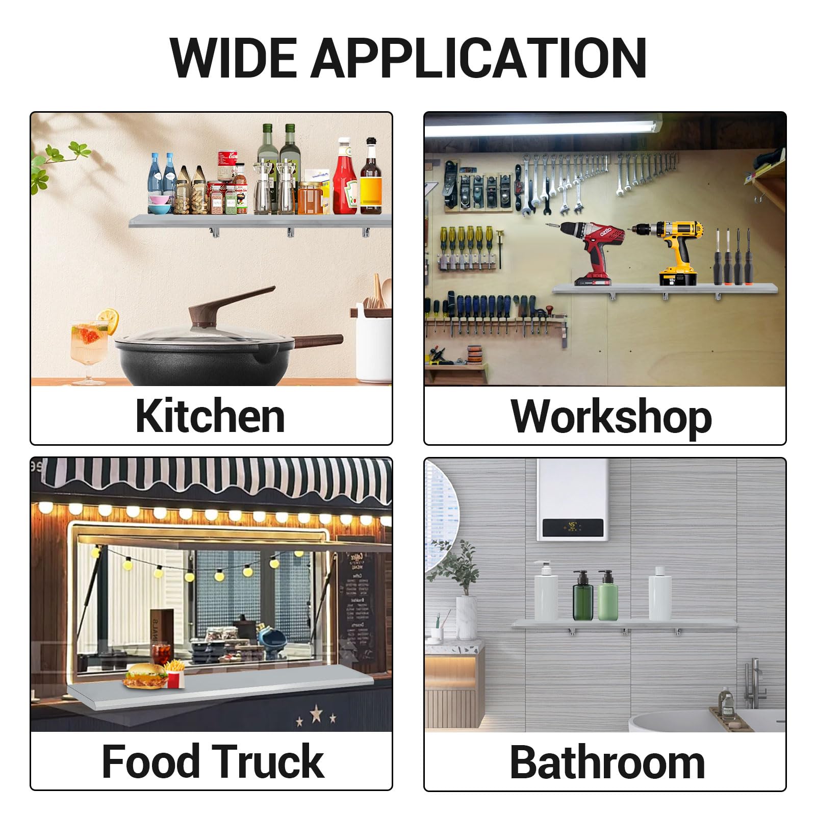 ExploreHorizon Folding Concession Shelf 72" x 12" - 304 Stainless Steel, Wall Mount, Drop Down, for Food Truck, BBQ, Restaurant