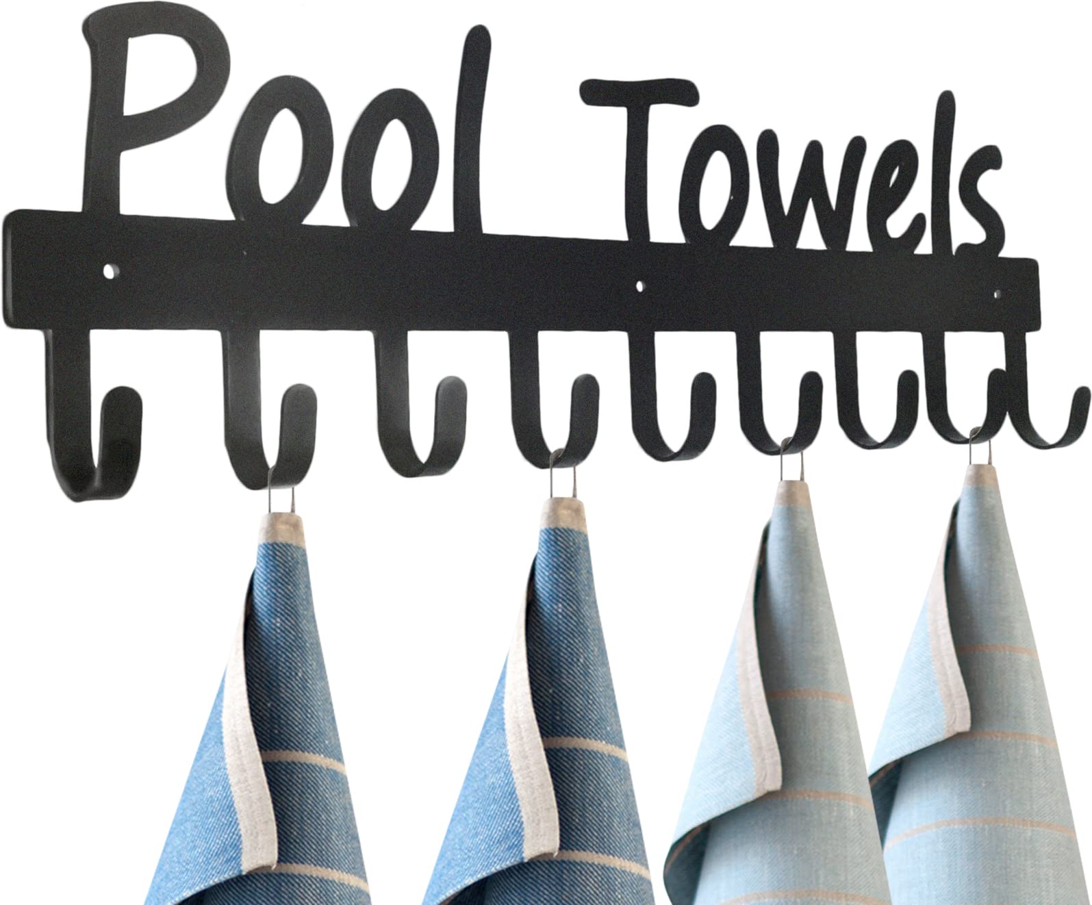 GreatMH Black Pool Towel Rack Outdoor Towel Rack for Pool Towel Hooks Towel Hanger for Bathrobes Clothes 9 Hooks (Black Hot Tub)