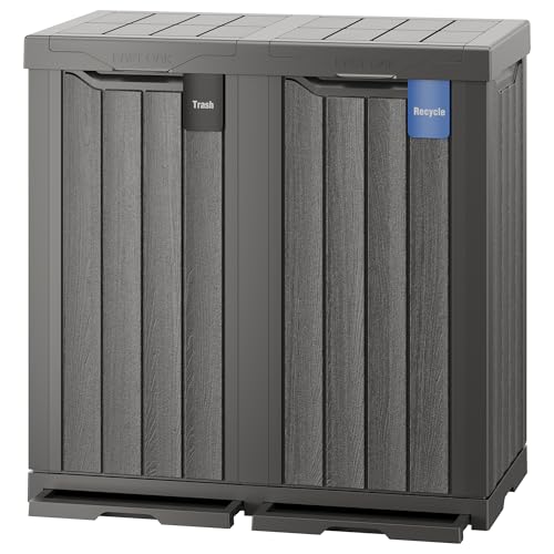 EAST OAK 62 Gallon Outdoor Trash Can, Waterproof Resin Garbage Can with Garbage Sorting Boards, Lid and Tray, Outdoor Waste Bin for Patio, Kitchen, Backyard, Deck, Gray