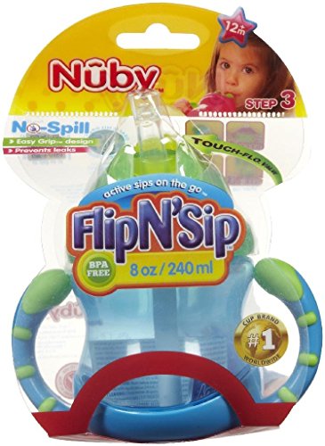 Nuby Two-Handle Flip N' Sip Straw Cup, 8 Ounce, Colors May Vary