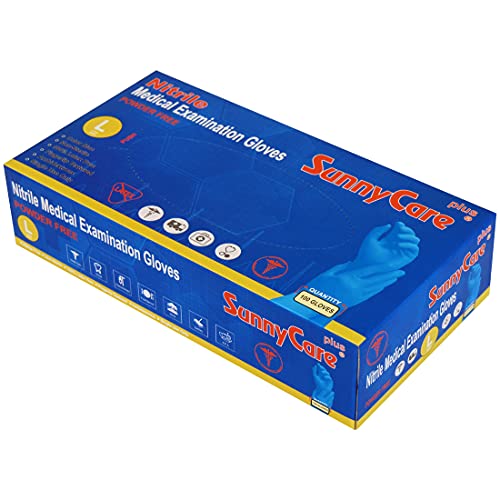 SunnyCare #8203 1000/1cases Blue Nitrile Medical Exam Gloves Powder Free Chemo-Rated (Latex Vinyl Free) Large