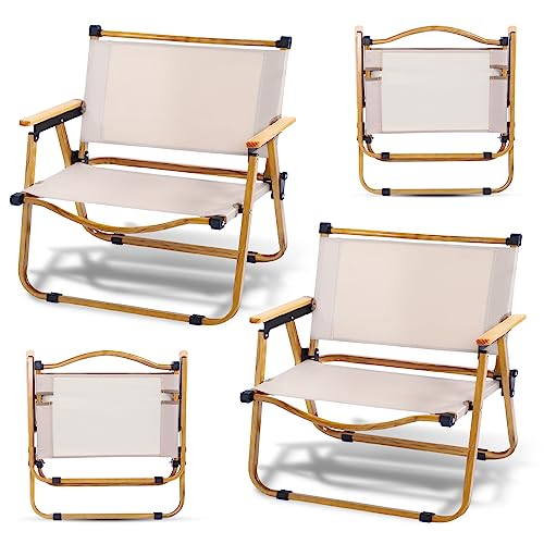 Lallisa 2 Pcs Camping Chair Ultralight Camp Chair, Thicken 600D Oxford Low Lawn Chairs for Concerts Light Portable Folding Beach Chair Supports 253 lbs Carbon Steel Armchairs for Hiking Fishing Picnic