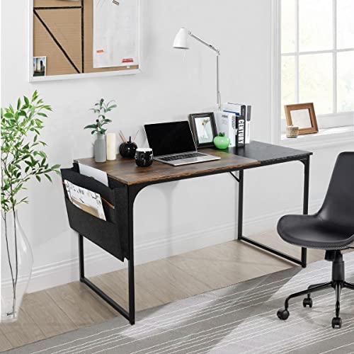 Homy Casa Inc 47 inch Study Storage Bag Space Saving for Home Office, Modern Simple Style PC Metal Frame Computer Desk, Writing Table, Brown, Black