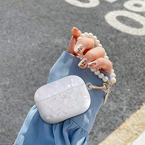 Glitter Case for Airpod Pro 2019 Cute with Pearl Bracelets Keychain,Sparkle Bling Shell for Women Girls Soft TPU Shockproof Protective Skin Cover Compatible for Airpod Pro-White