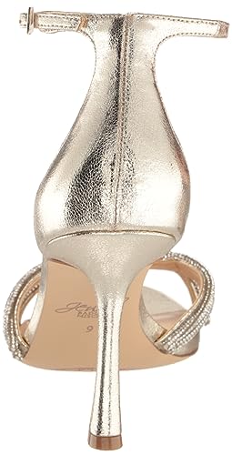 Jewel Badgley Mischka Women's VANI Heeled Sandal, Gold Textile, 9